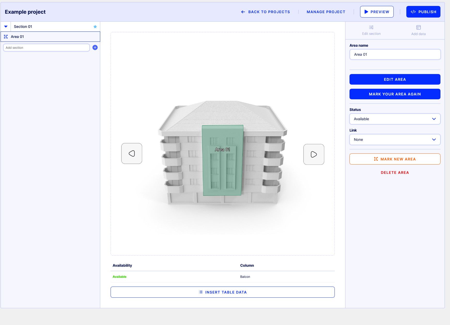 Project Editing View - PointView WordPress Plugin